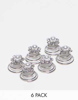 True Decadence floral crystal hair twist multipack in silver pack of 6 ...