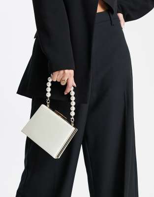 True Decadence mini box grab bag in white satin with pearl handle | ASOS