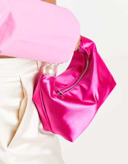 True Decadence mini grab bag in pink satin with faux pearl handle | ASOS