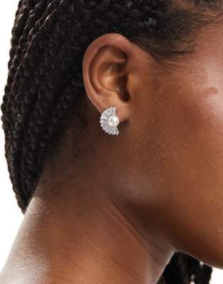 True Decadence pearl and crystal stud earrings in silver | ASOS