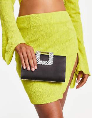 True Decadence structured clutch in black satin with crystal clasp | ASOS