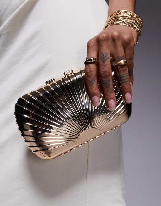True Decadence structured metal clutch bag with texture in gold | ASOS