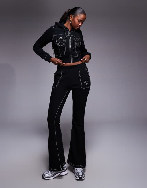 True Religion Big T pocket flare trackies with contrast stitching in ...