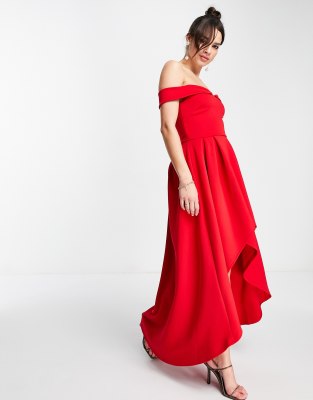 True Violet bardot high low maxi dress in red | ASOS