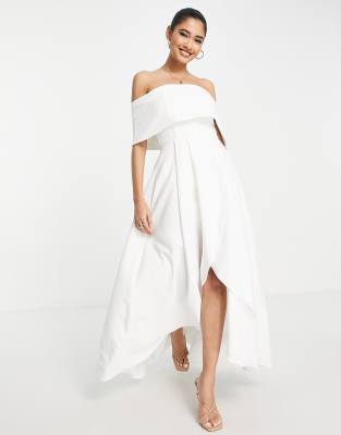 True Violet Bridal off shoulder high low maxi dress in ivory | ASOS