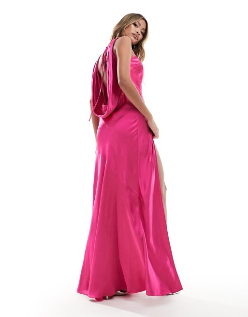 True Violet cowl back slip dress in hot pink | ASOS
