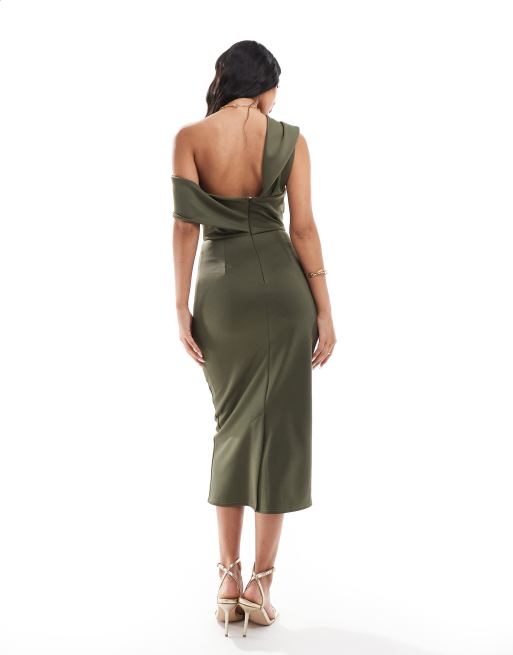 True Violet drape shoulder midaxi dress in olive | ASOS