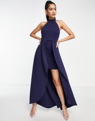 True Violet high neck high low midi dress in navy | ASOS