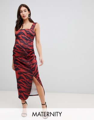 True Violet Maternity Scuba Square Neck Bodycon Midi Dress In Tiger ...