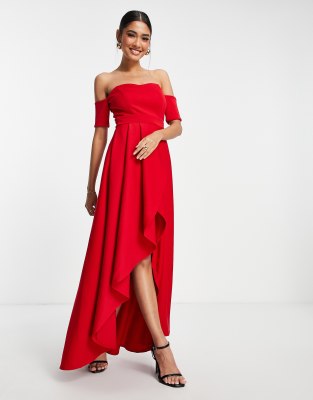 True Violet off shoulder high low dress in red | ASOS