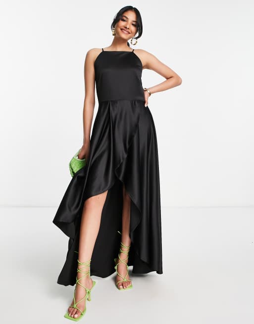True Violet satin wrap maxi dress in black | ASOS