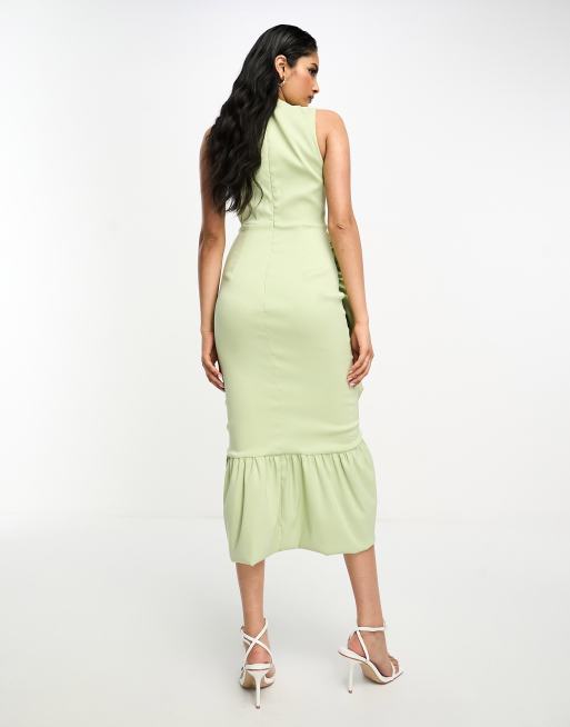 True Violet statement structured ruffle maxi dress in sage | ASOS