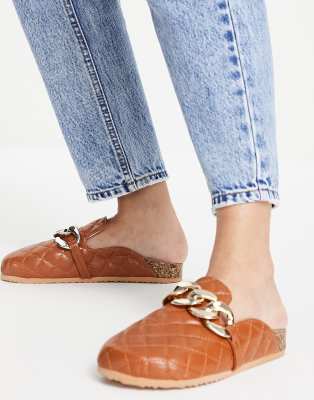 Truffle Collection chain quilted clogs in tan | ASOS