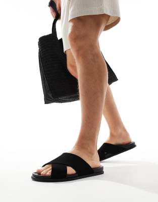 Truffle Collection cross strap sandals in black | ASOS