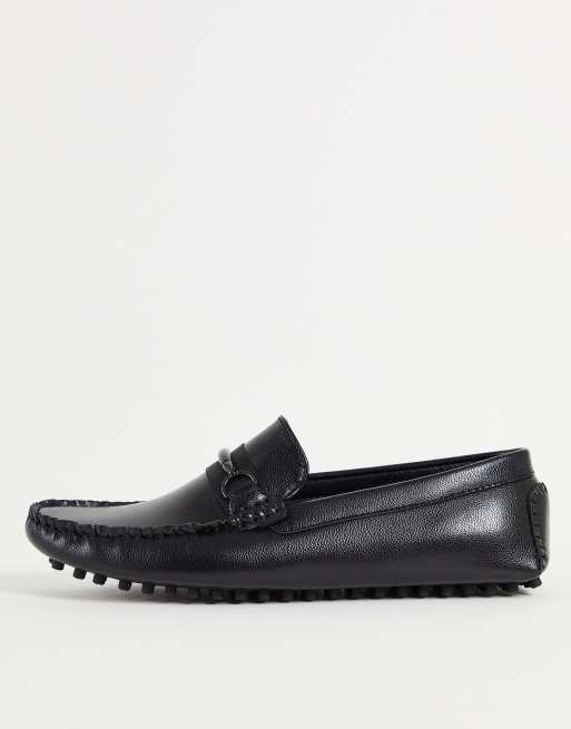 Truffle Collection faux leather metal trim drivers in black | ASOS