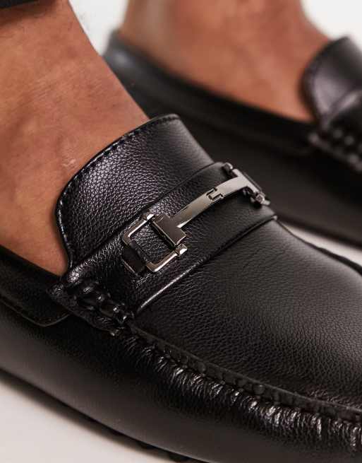 Truffle Collection faux-leather metal trim drivers in black | ASOS