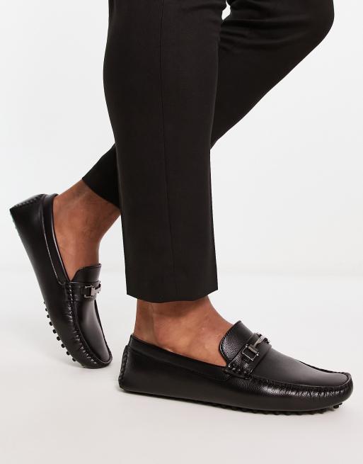 Truffle Collection faux-leather metal trim drivers in black | ASOS