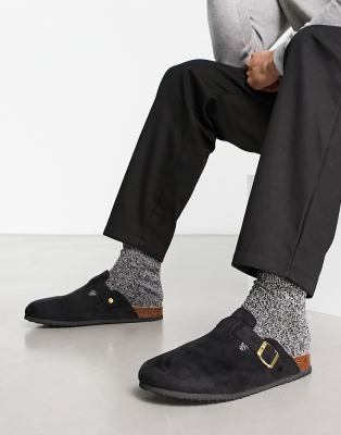 Truffle Collection faux suede slip on clogs in black | ASOS