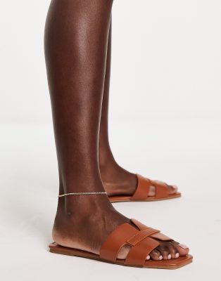 Truffle Collection Glam Slip On Mule Slides In Tan Brown Modesens