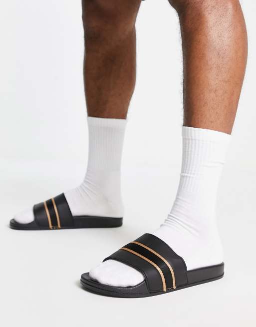 Truffle Collection Gold Print Slides In Black Asos
