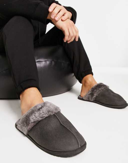 Truffle Collection Klassiske Grå Mule Hjemmesko Med Grå Imiteret