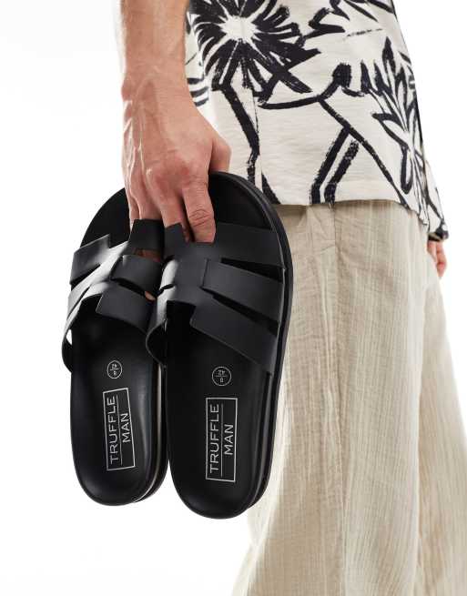 Truffle Collection minimal strap sandals in black | ASOS