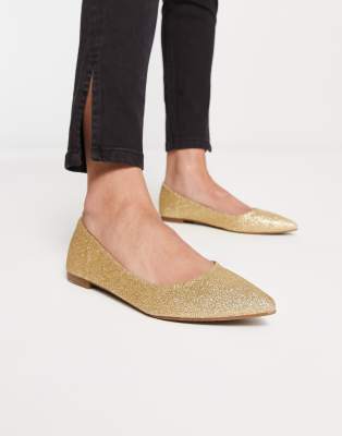 Truffle Collection pointed ballet flats in gold glitter | ASOS