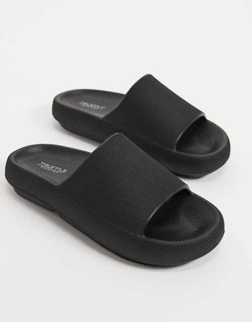 Truffle Collection Pool Sliders In Black Asos