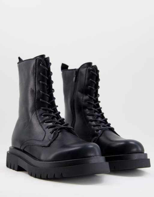 Truffle Collection Robuste Schnürstiefel Aus Kunstleder In Schwarz Im