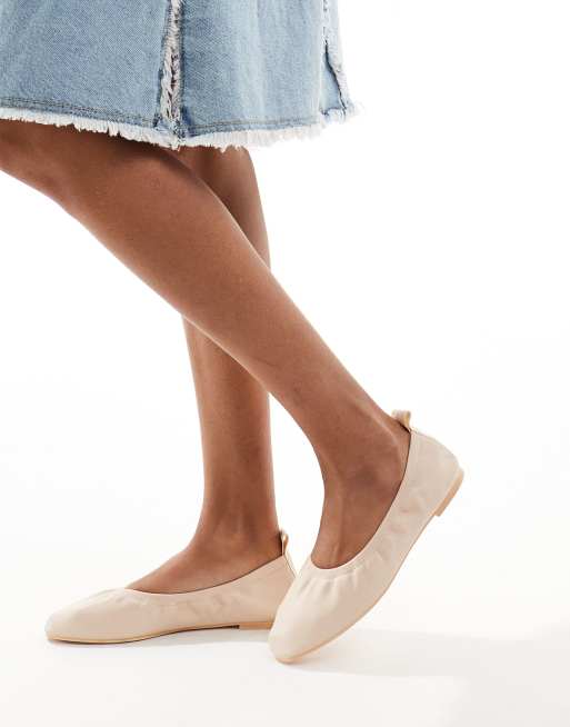 Truffle Collection ruched ballet flats in beige | ASOS