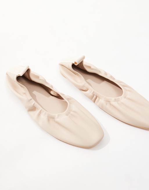 Truffle Collection ruched ballet flats in beige | ASOS