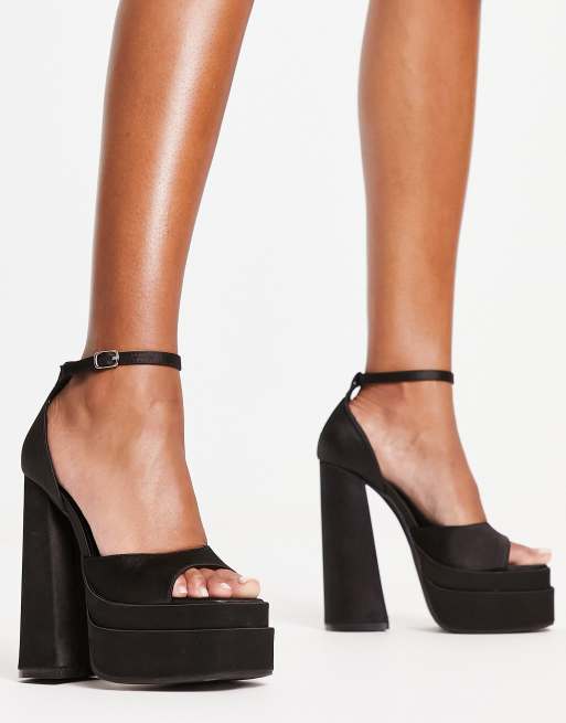 Truffle Collection Sandales En Satin à Double Plateforme Noir Asos