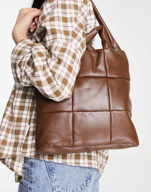 Truffle Collection Square Quilted Tote Bag In Brown Asos