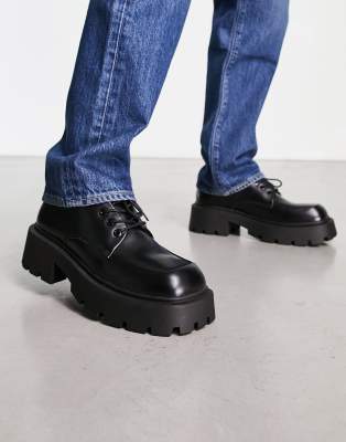 Truffle Collection square toe chunky shoes in black | ASOS