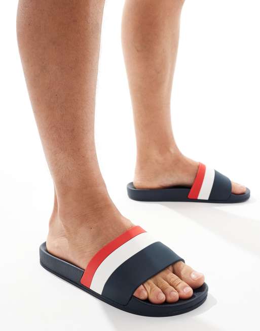 Truffle Collection Striped Slides In Navy Asos