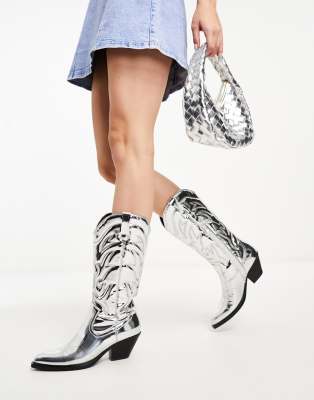 Truffle collection western boots in silver | ASOS