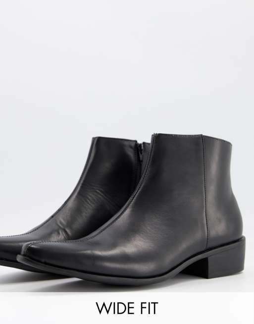 Truffle Collection wide fit clean western boots in black z leather | ASOS