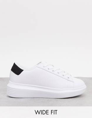 Truffle Collection Wide Fit flatform sneakers in white with black tab | ASOS