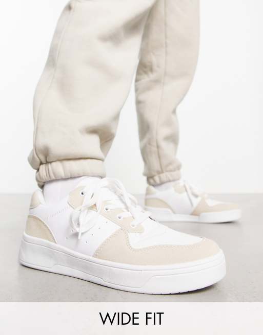 Truffle Collection Wide Fit Lace Up Trainers In Oat Mix Asos