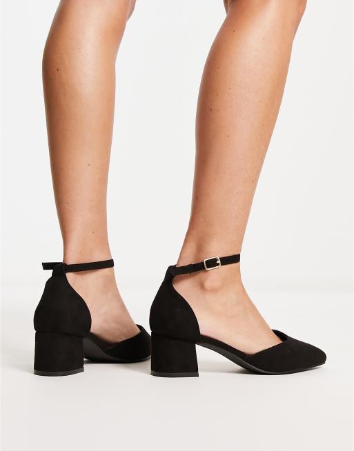 Truffle Collection Wide Fit mid block heel shoe in black | ASOS