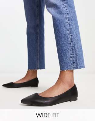 Truffle Collection Wide Fit pointed ballet flats in black | ASOS