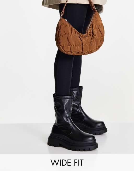 Truffle Collection Wide Fit Sock Boot Stiefel In Schwarz Mit Dicker
