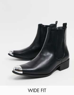Truffle Collection Wide Fit Western Chelsea Boots In Black With Toe Cap ...