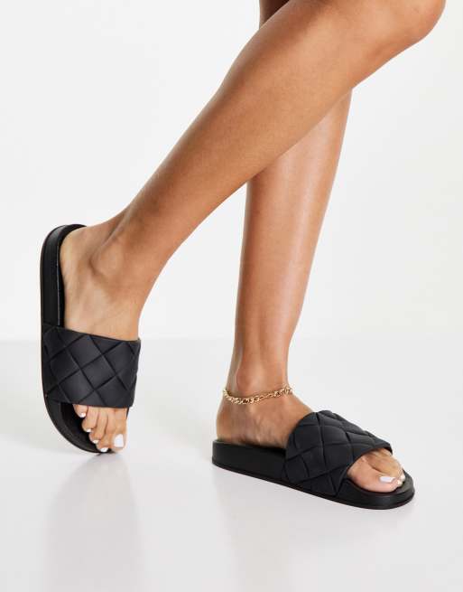 Truffle Collection Woven Pool Slides In Black Asos