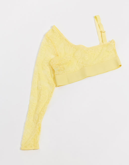 Tutti Rouge Fuller Bust Luna one sleeve lace bralette in yellow | ASOS