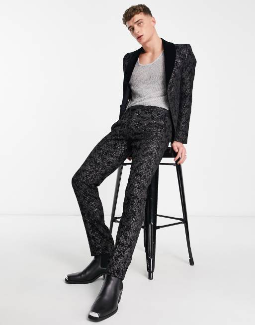 Twisted Tailor barbee smoking suit pants in black jacquard with floral ...