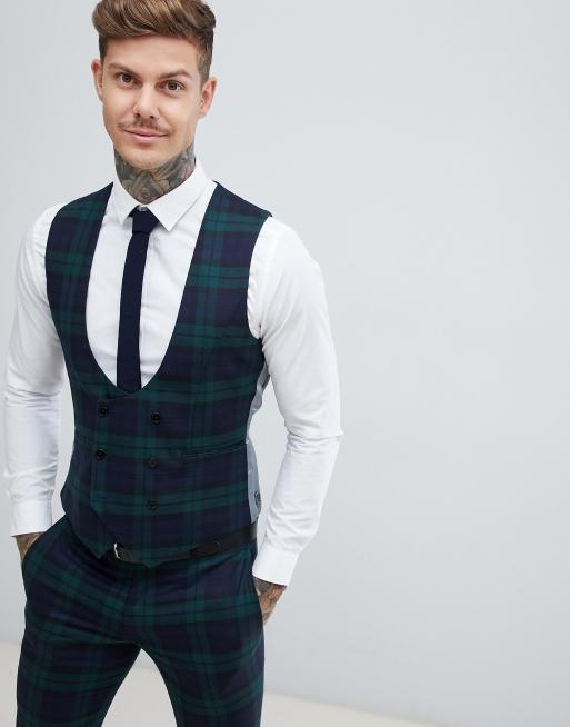Twisted Tailor Ginger super skinny waistcoat in green check | ASOS