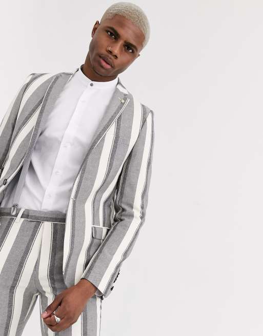 Twisted Tailor super skinny wedding suit jacket in wide stripe stone | ASOS