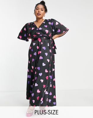 Twisted Wunder Plus maxi tea dress in contrasting heart print | ASOS