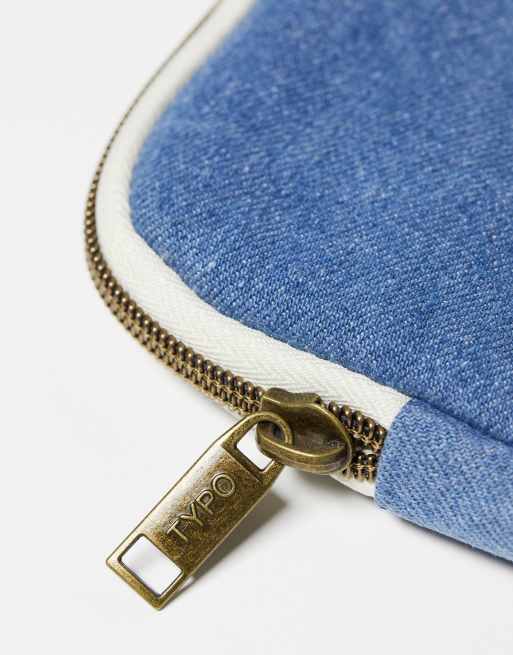 Typo 13"" laptop sleeve in blue denim | ASOS